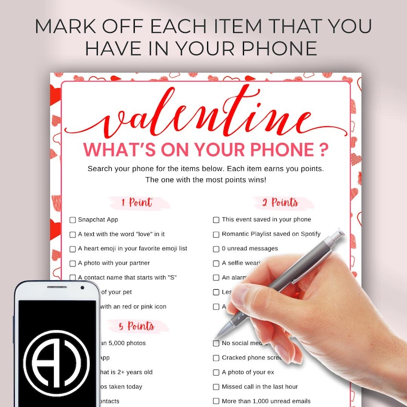 Valentine's Day What's on Your Phone Game, Valentines Printable Games ...