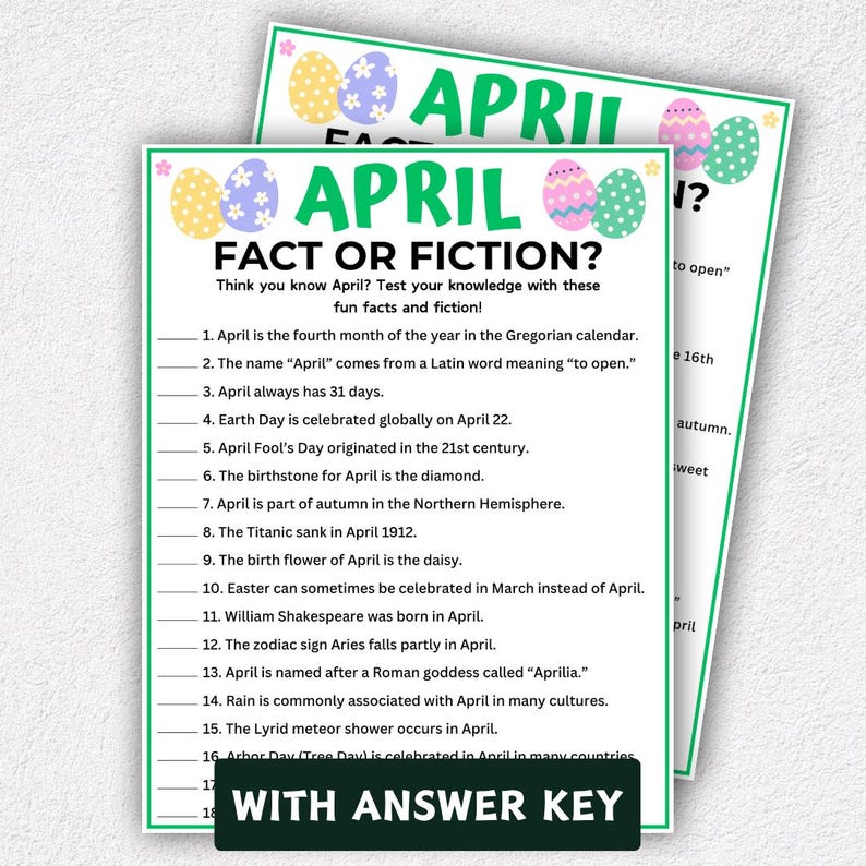 April Fact or Fiction Game, Easter Party Game, Spring Season Games ...