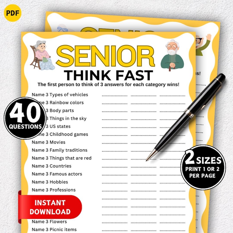 Senior Think Fast Game! Games for Senior Citizens, Fun Elderly Games ...