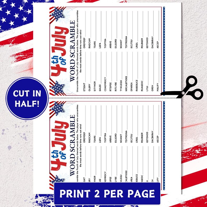 4th of July Word Scramble Game, Printable Independence Day Party Games ...