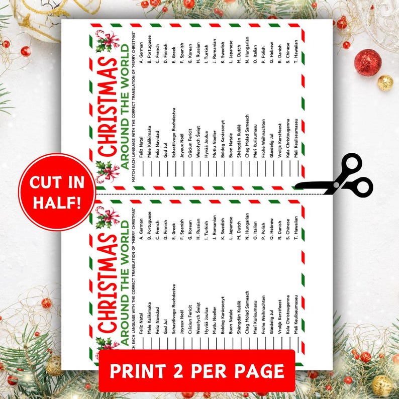 Christmas Around the World Game, Printable Christmas Game, Translate ...