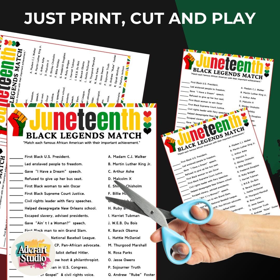 Juneteenth Black Legends Match Game, Printable Juneteenth Black History ...