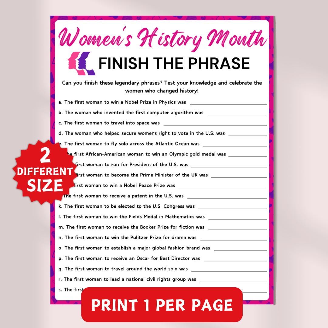 Women's History Month Finish the Phrase Game, Women's Day Trivia Game ...