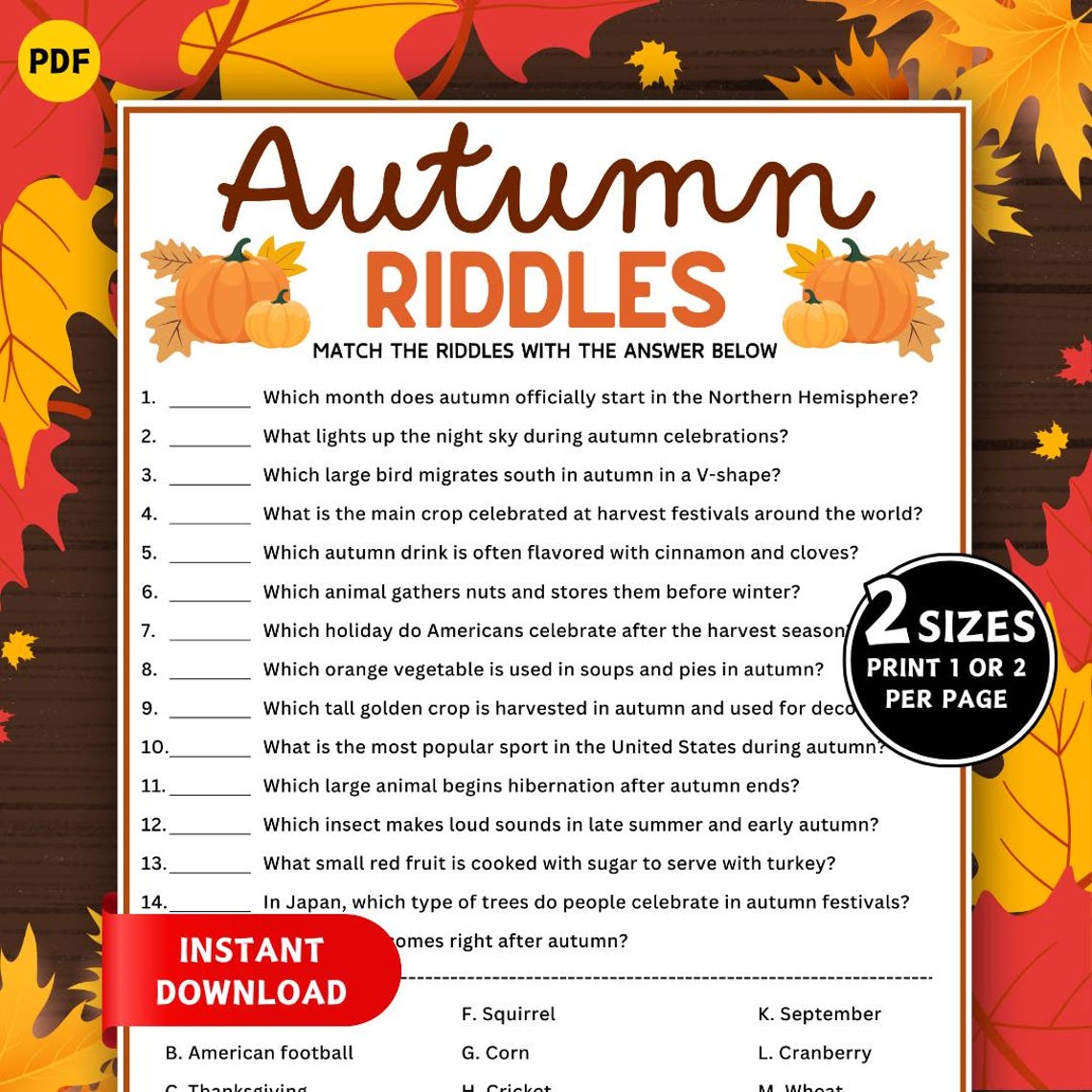 Autumn Riddles Game, Fall Riddle Me This Game, Printable Autumn Games ...