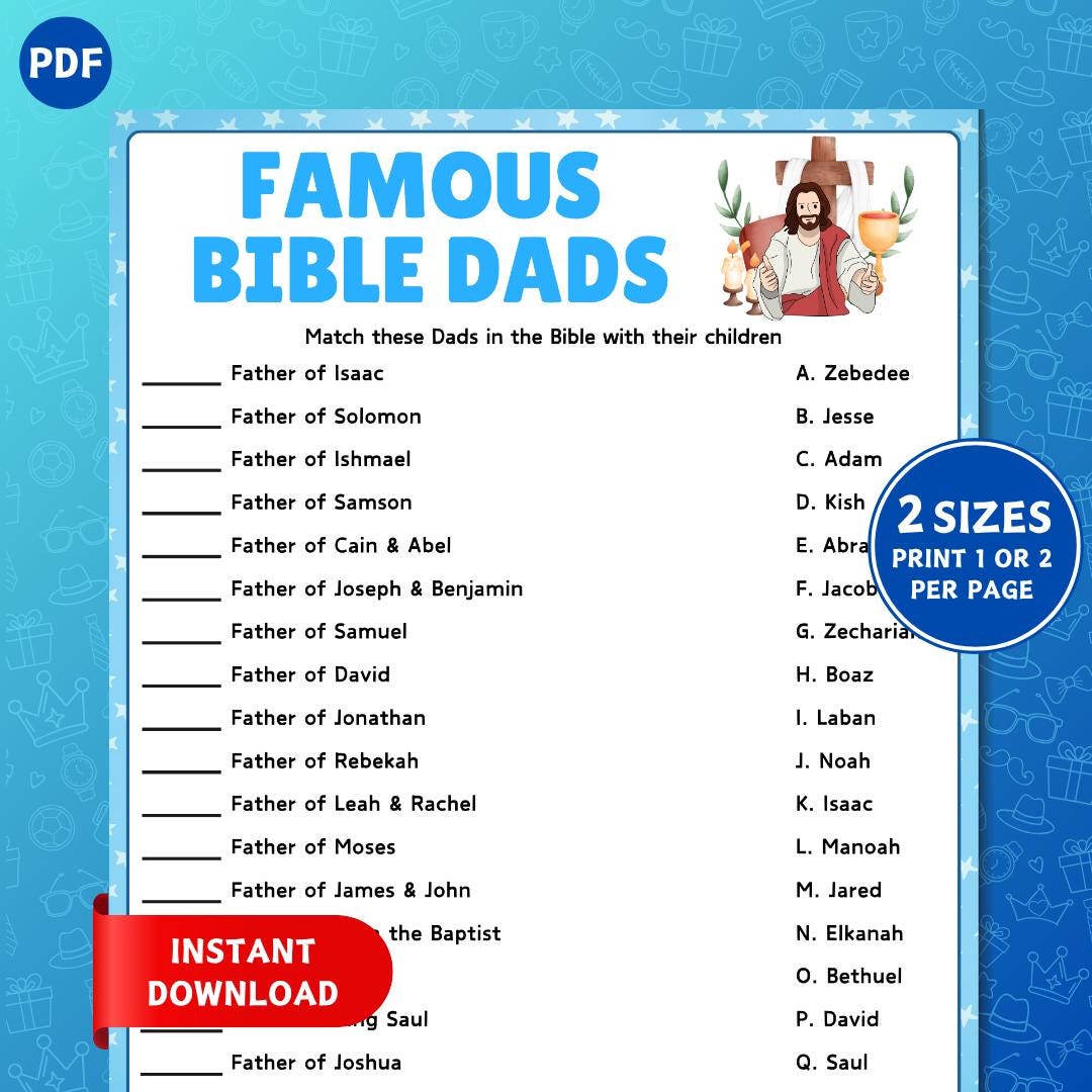 Bible Dads Match up Game - Fathers in the Bible Matching Game, Printable Father's Day Trivia ...