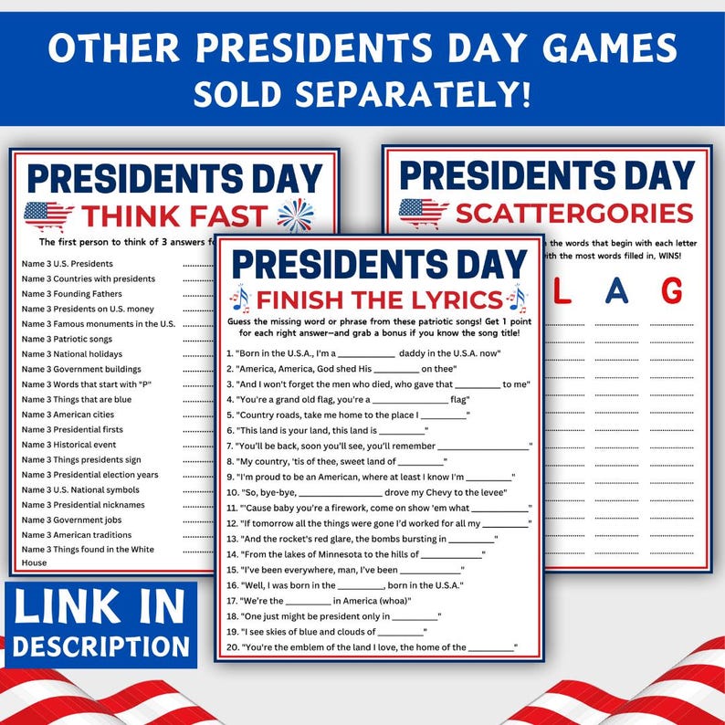 Presidents' Day Trivia Game, Printable Patriotic Trivia Quiz, Fun ...