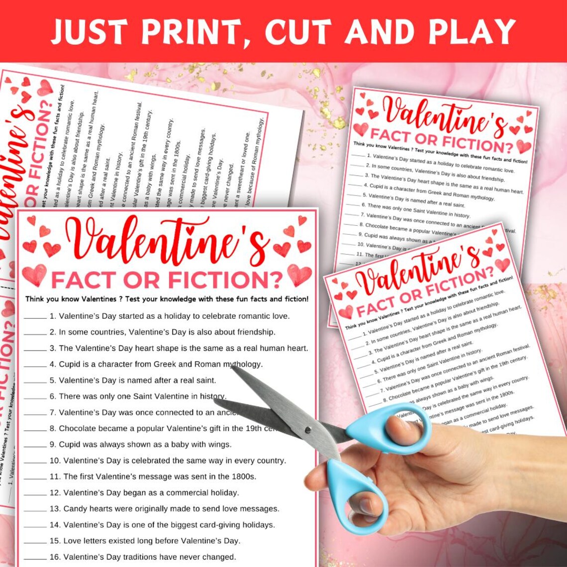 Valentine's Day Fact or Fiction Game, Printable Trivia Party Game ...