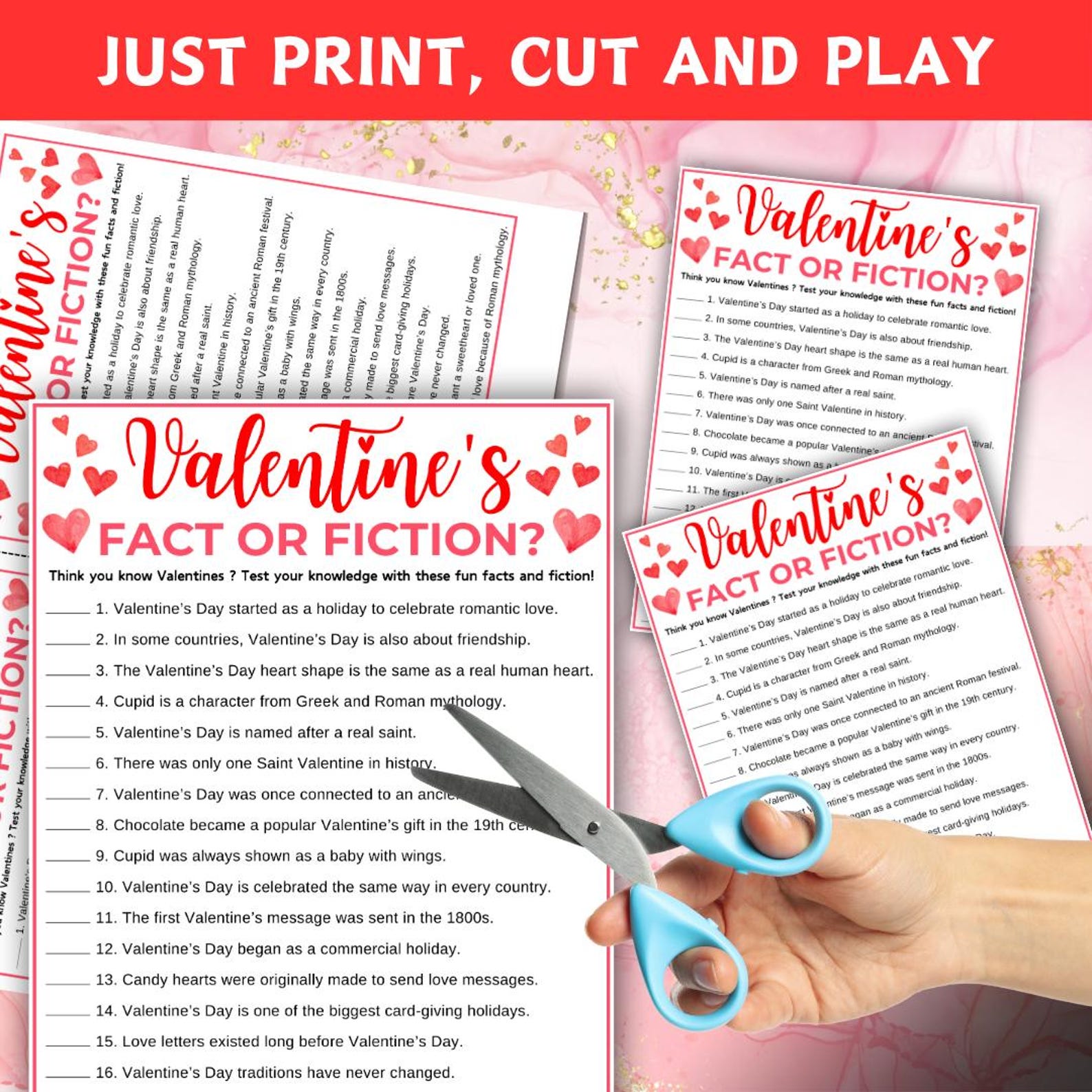 Valentine's Day Fact or Fiction Game, Printable Trivia Party Game ...