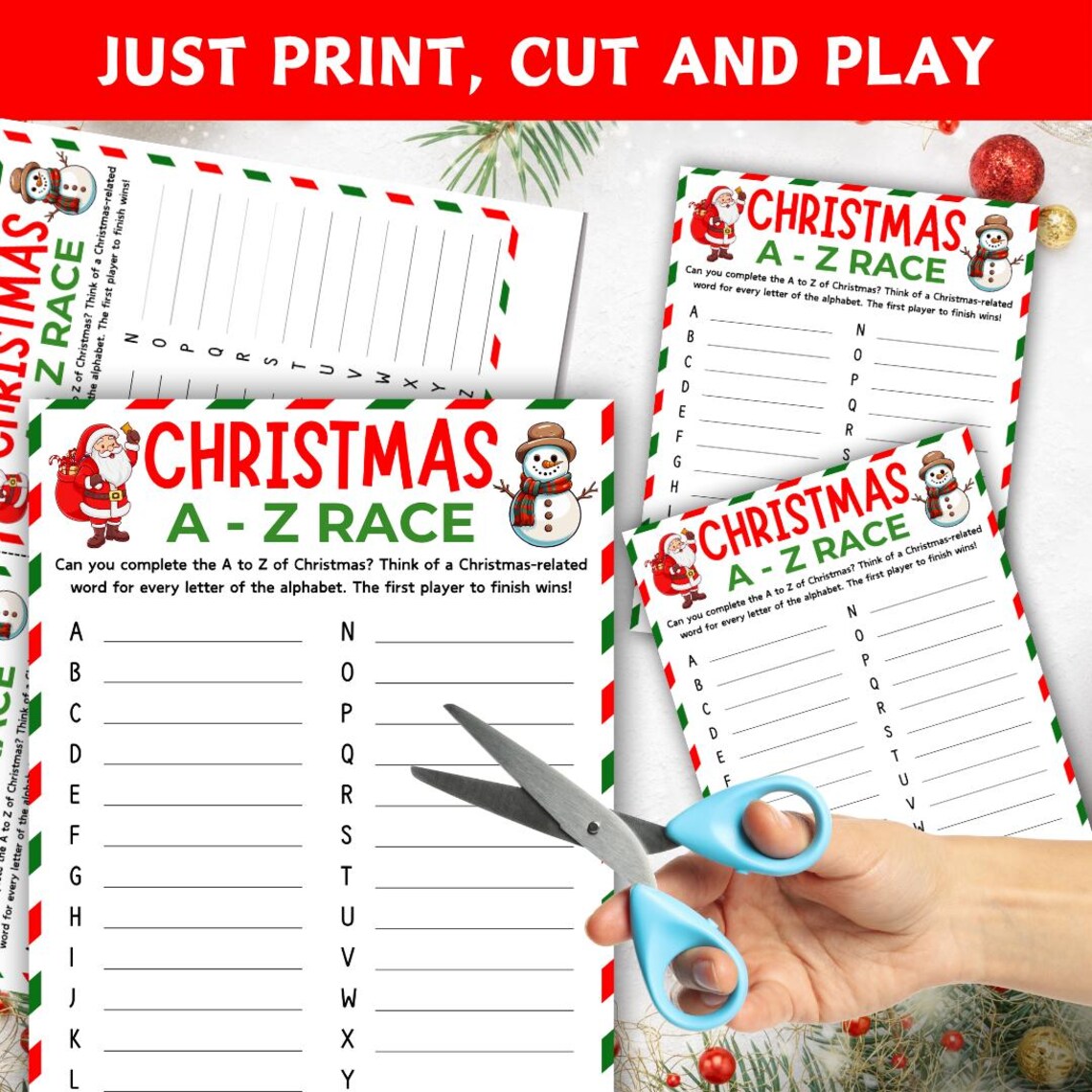 Christmas A-Z Word Race Game, Christmas Party Games, Xmas Family Game ...