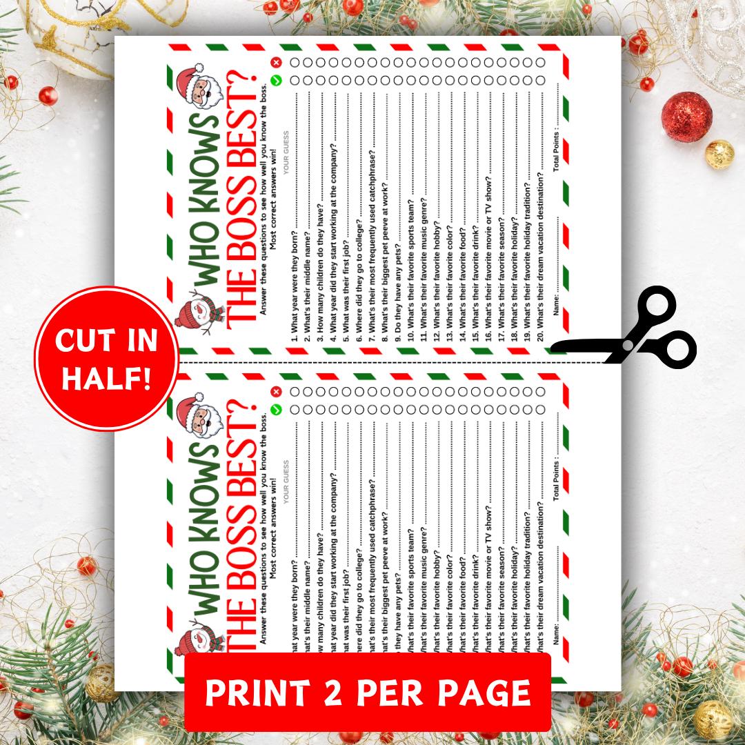 Holiday Office Party Who Knows the Boss Best Game, Printable Christmas ...