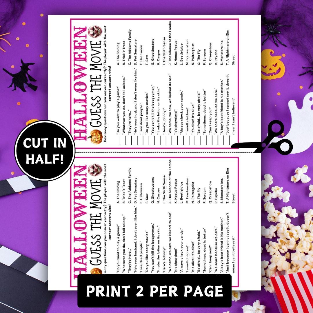 Halloween Guess the Movie Game, Movie Guessing Game, Halloween Party ...