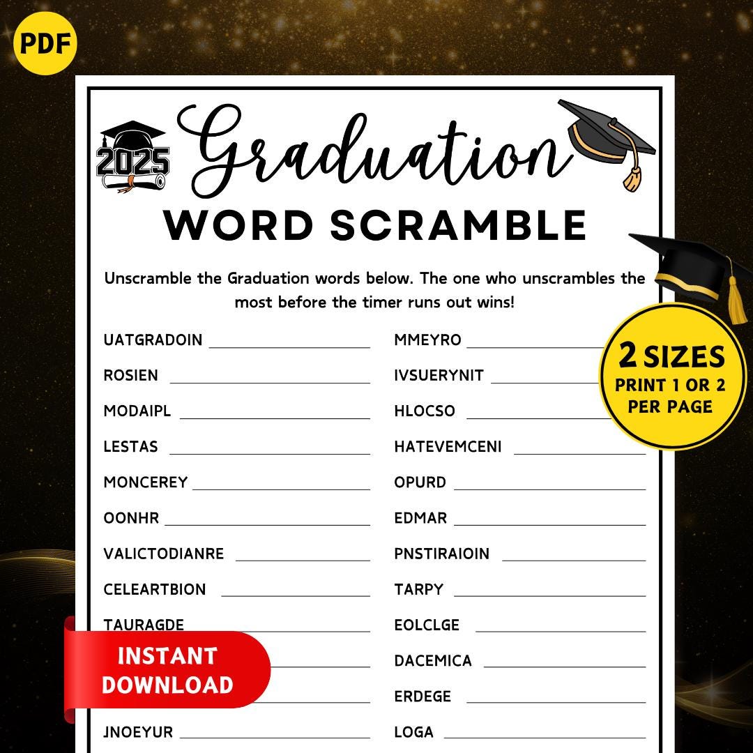 Graduation Word Scramble Game, Printable Graduation Party Games ...