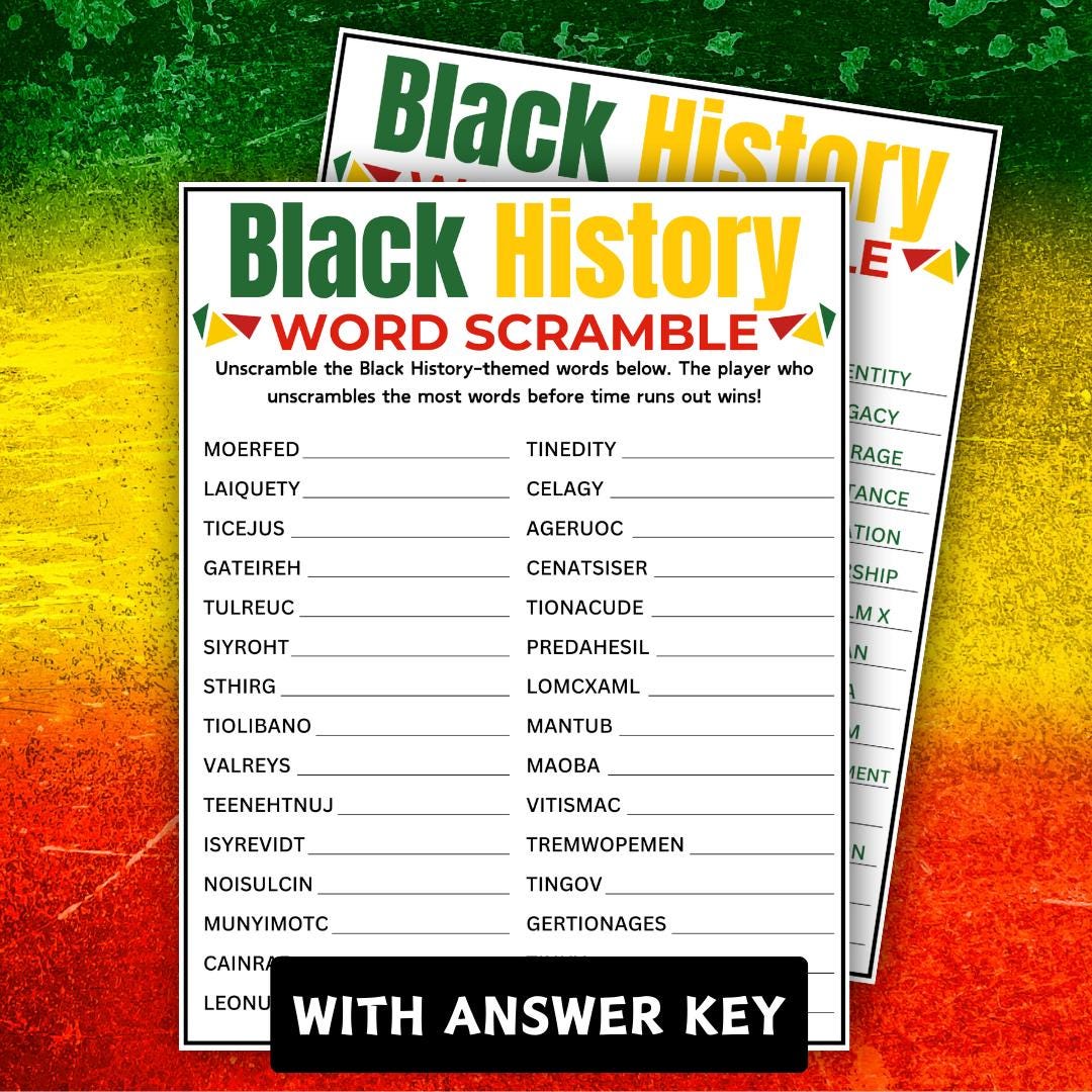 Black History Word Scramble Game, Printable Black History Games ...