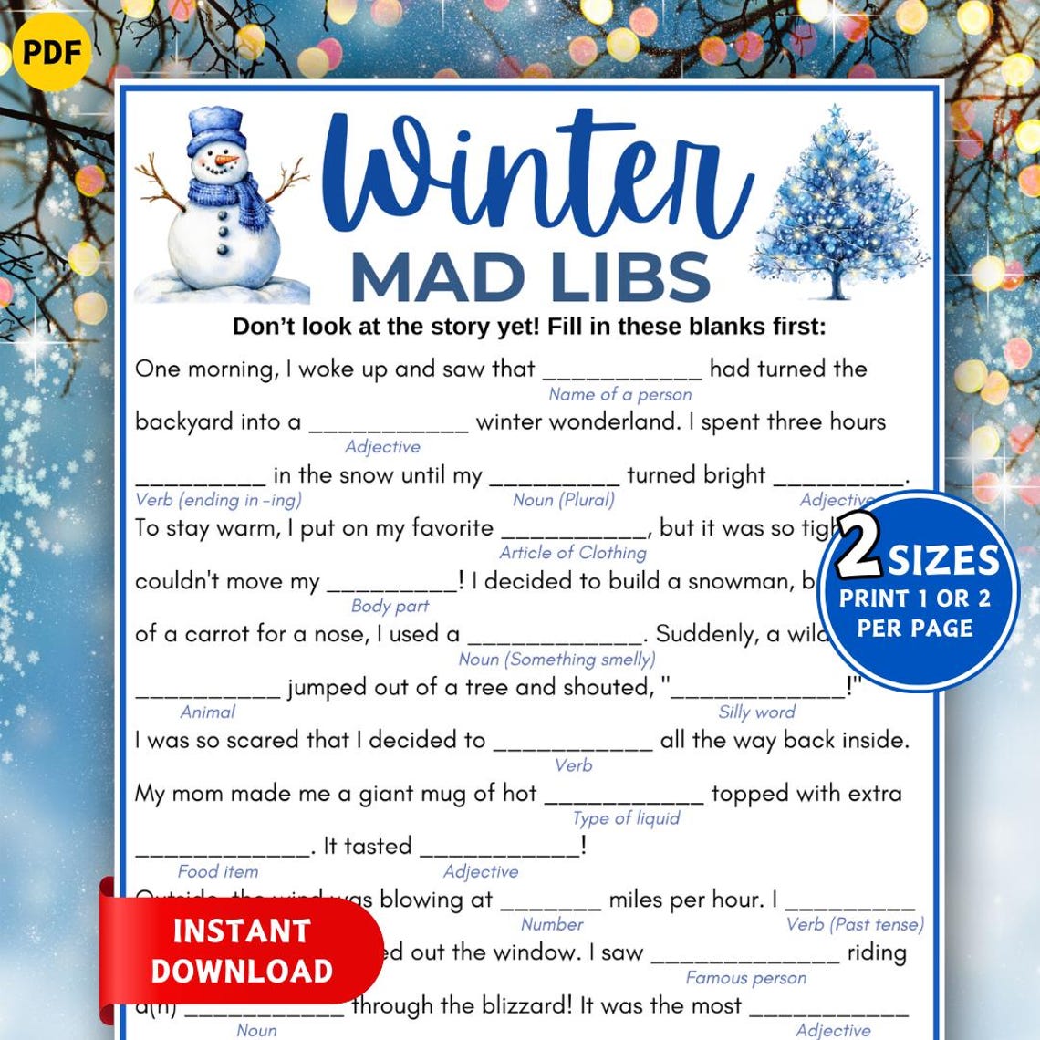 Winter Mad Libs, Printable Winter Game, Winter Party Games, Office ...