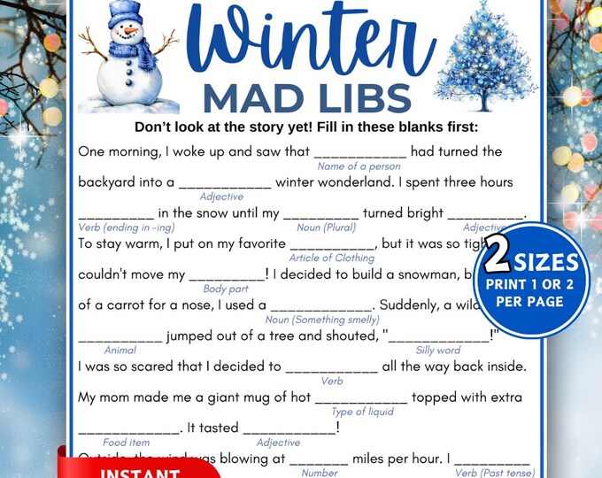 Winter Mad Libs, Printable Winter Game, Winter Party Games, Office ...