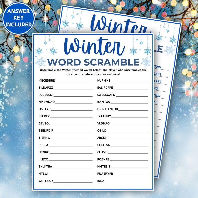 Winter Word Scramble Game, Printable Winter Game, Fun Activity Word ...