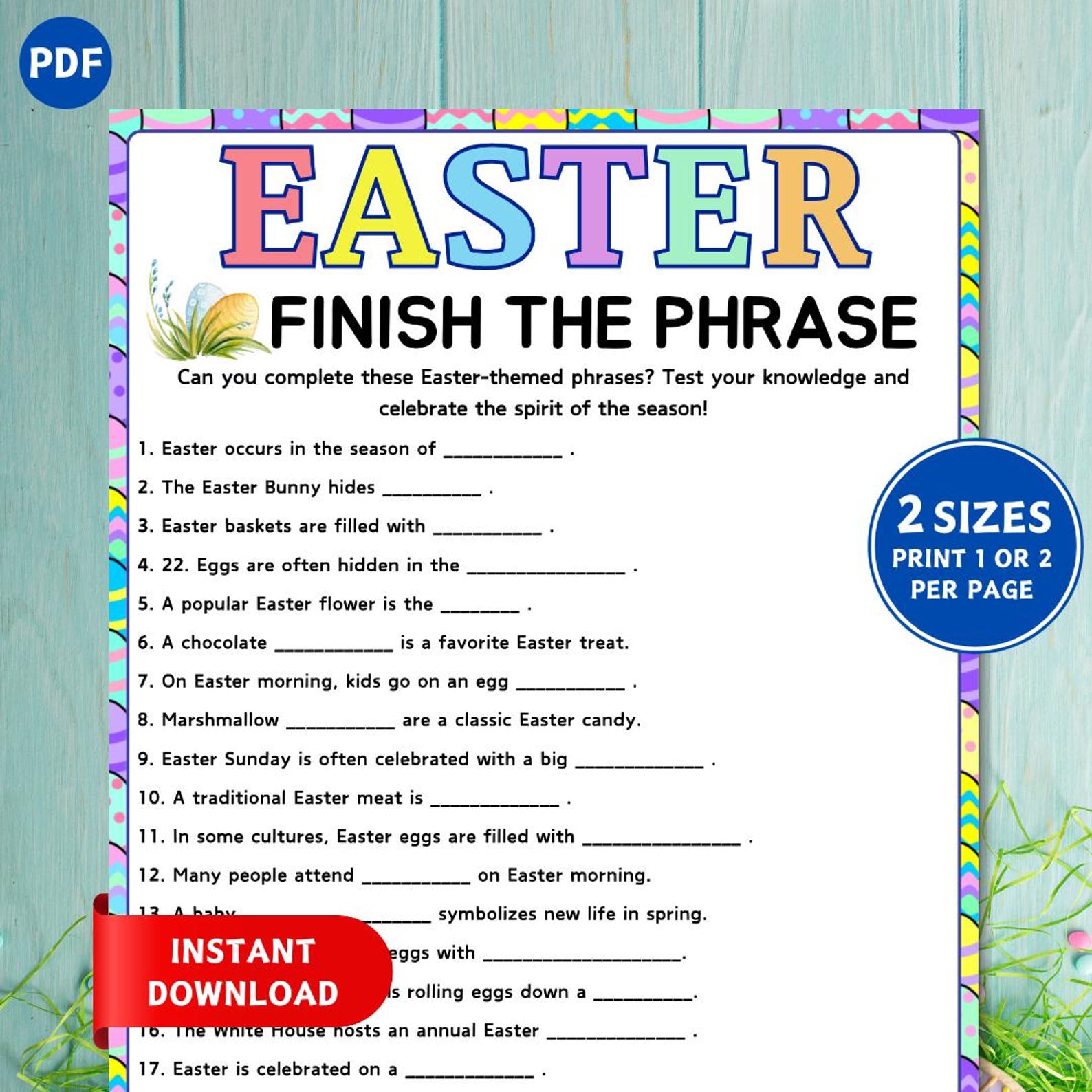 Easter Finish the Phrase Game, Easter Trivia Game, Printable Easter ...