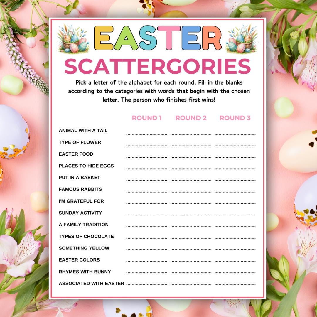 Easter Scattergories Game, Printable Easter Games, Category Challenge ...