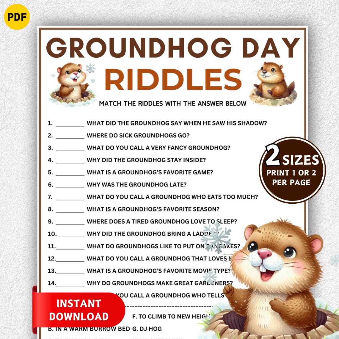 Groundhog Riddles Game With Answers, Printable Trivia Game for Kids ...