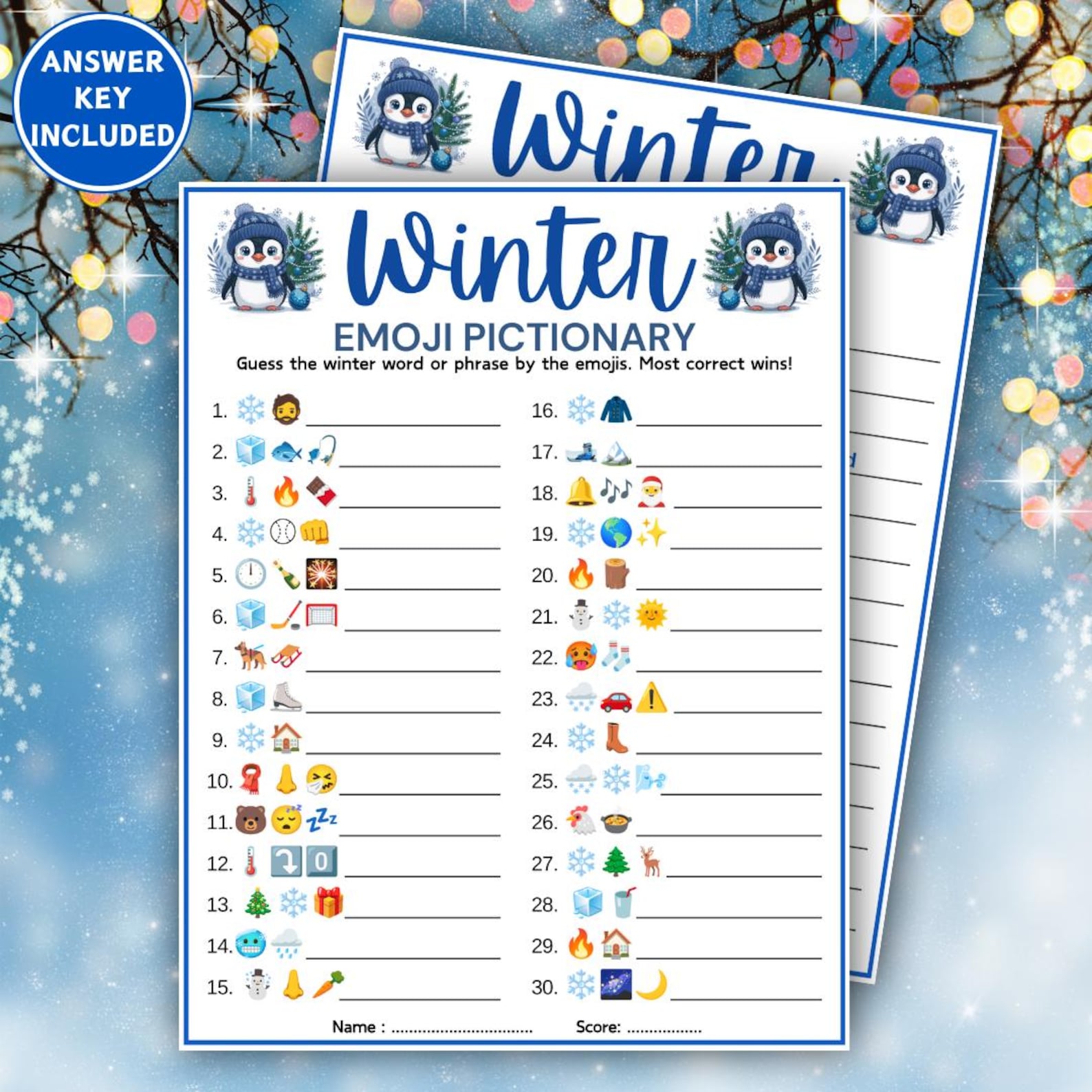 Winter Emoji Game, Winter Emoji Pictionary, Trivia Game, Winter Emoji ...