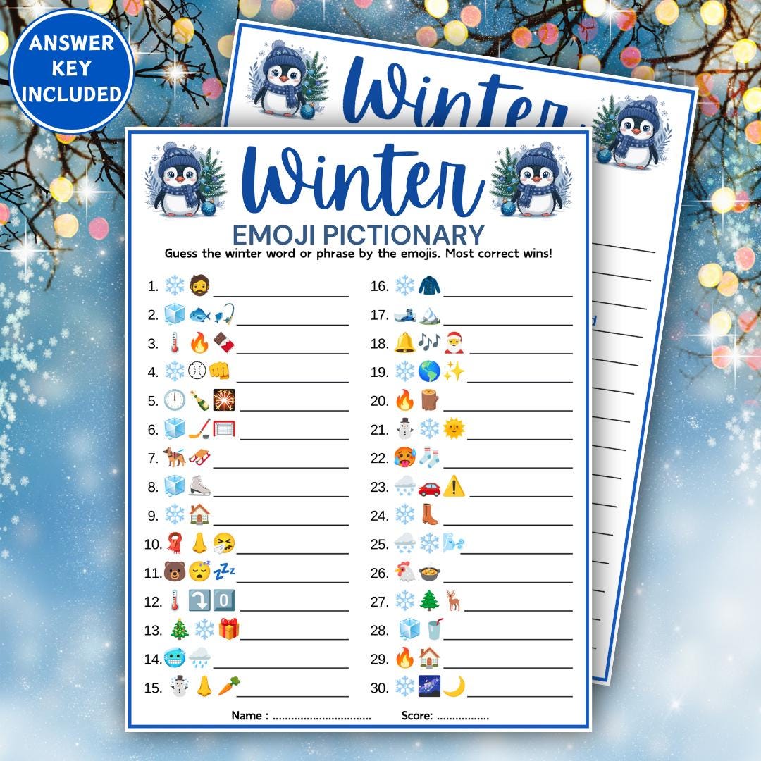 Winter Emoji Game, Winter Emoji Pictionary, Trivia Game, Winter Emoji ...