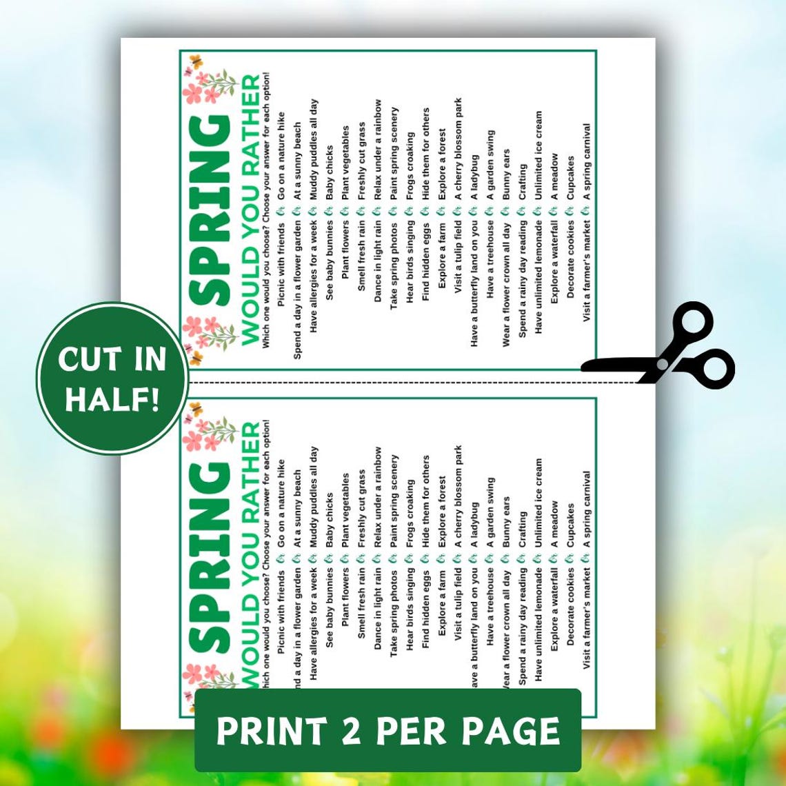 Spring Would You Rather Game, Printable Spring Game for Kids & Adults ...