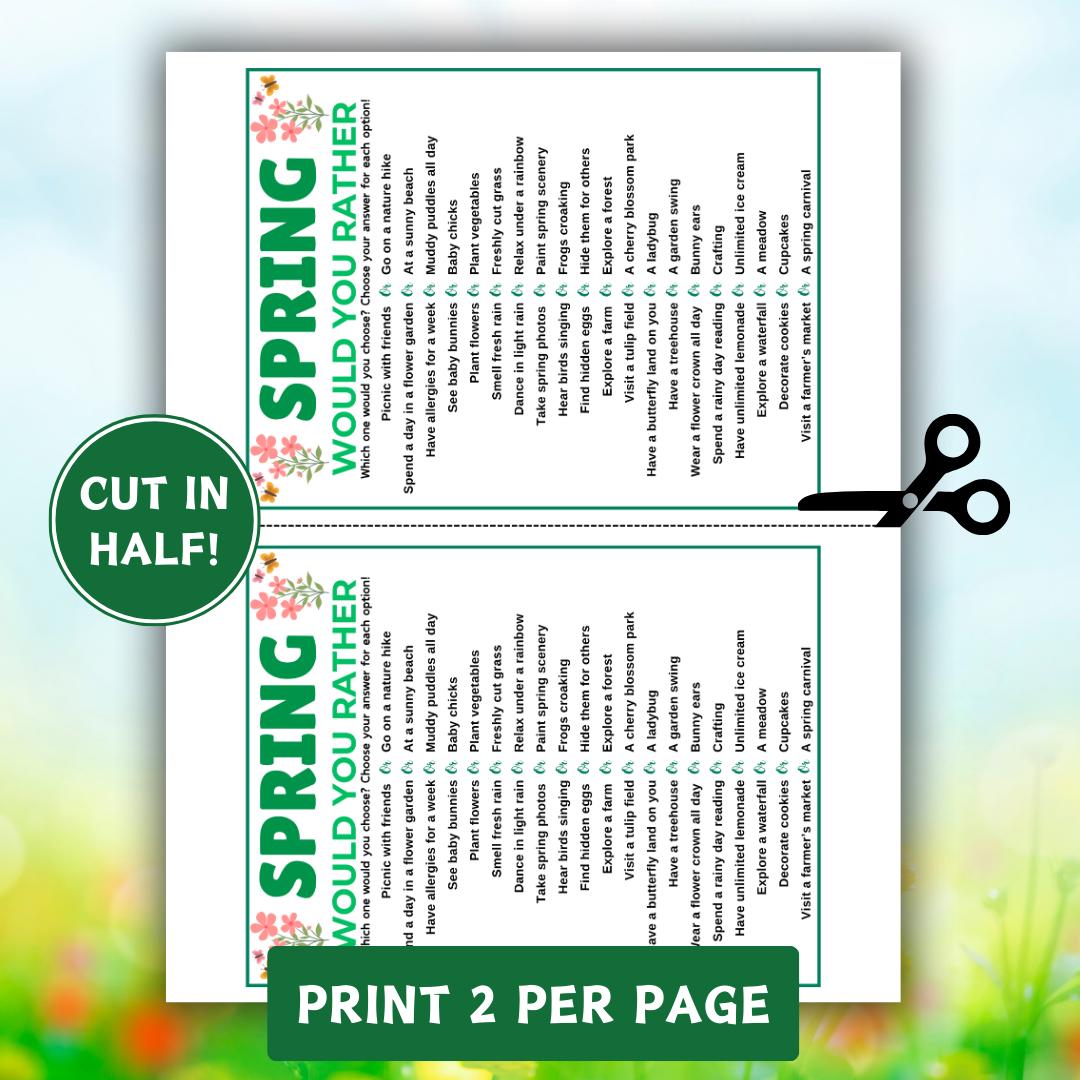 Spring Would You Rather Game, Printable Spring Game for Kids & Adults ...