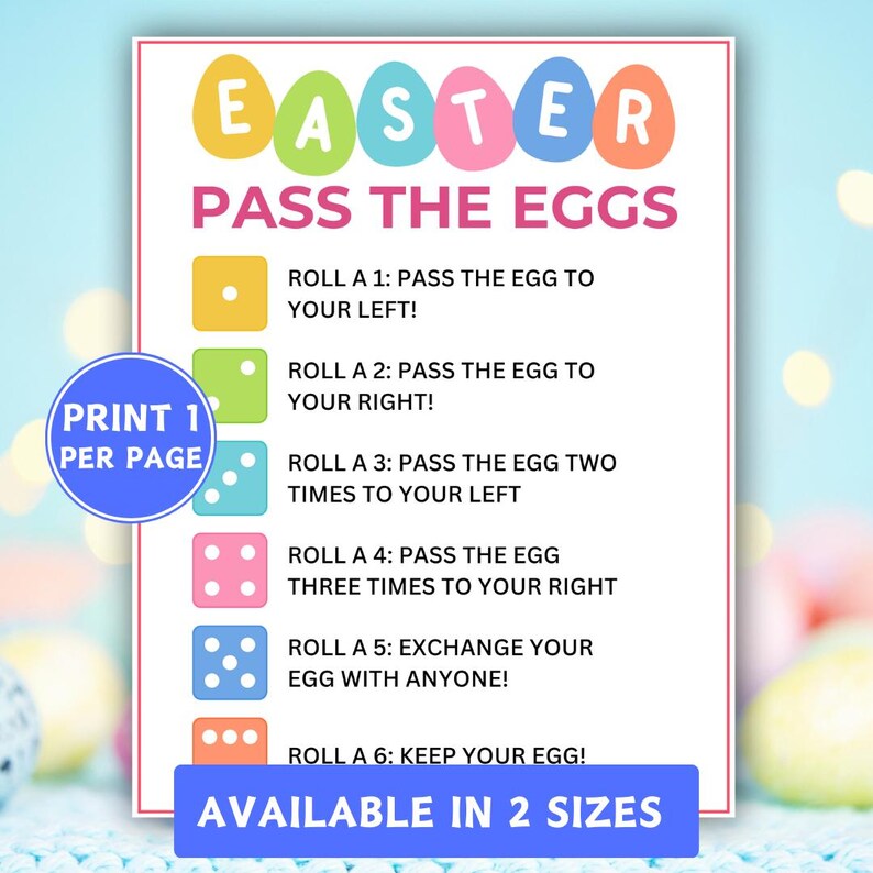 Easter Pass the Eggs Game, Easter Dice Game, Easter Party Games, Left ...