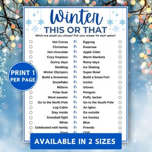 Winter This or That Game, Would You Rather, Printable Winter Games for ...
