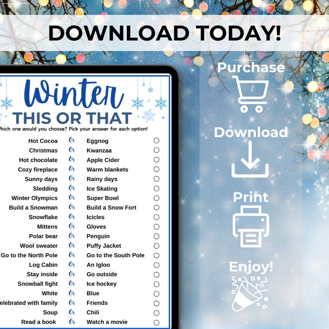 Winter This or That Game, Would You Rather, Printable Winter Games for ...