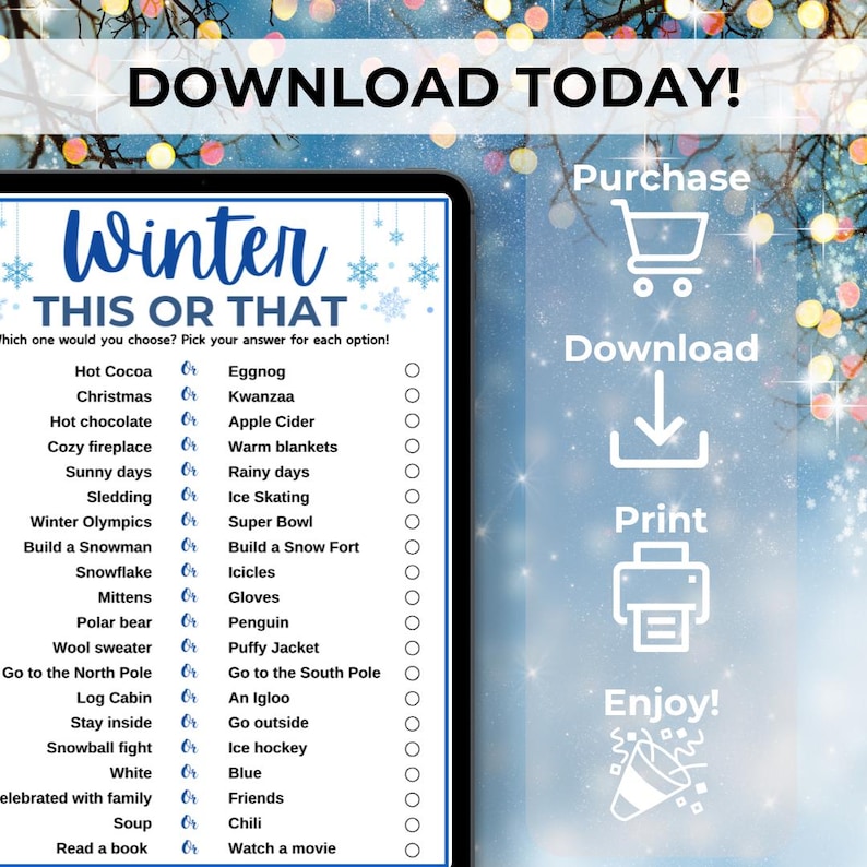 Winter This or That Game, Would You Rather, Printable Winter Games for ...