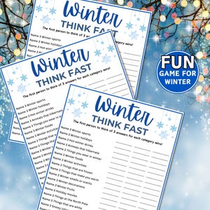 Winter Think Fast Game! Printable Winter Games, Think Quick Trivia Game ...