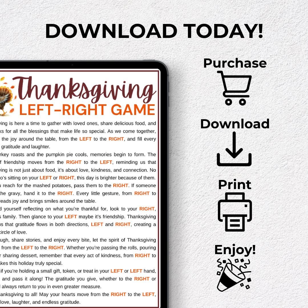Thanksgiving Left Right Game, Fall Printable Games for Kids Teens ...