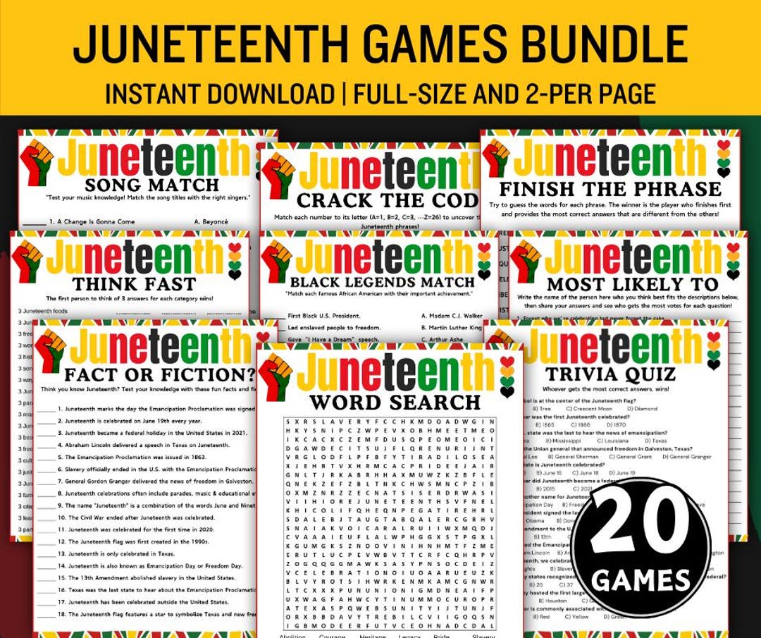 Juneteenth Game Bundle, Printable Juneteenth Trivia Game, Juneteenth ...