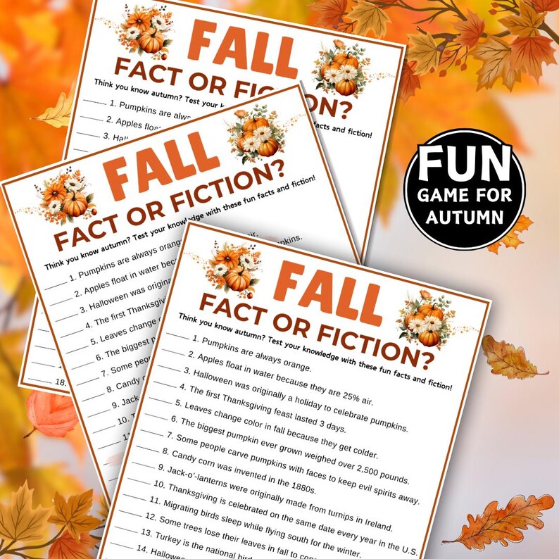 Fall Fact or Fiction Game, Printable Autumn Fact Quiz, Fall Trivia Game ...