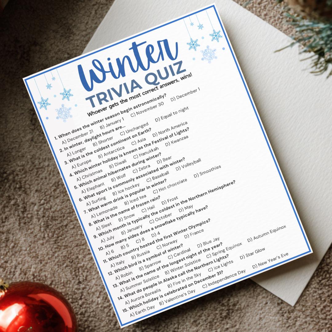 Winter Trivia Game, Winter Trivia Quiz, Printable Winter Game, Winter ...