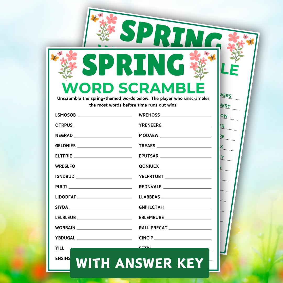 Spring Word Scramble Game, Printable Spring Games, Activity Word Game ...