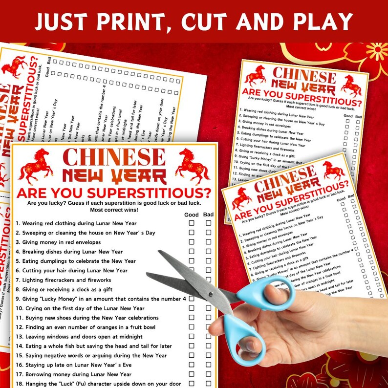 Chinese New Year Superstitions Game, Lunar New Year Printable, Party ...