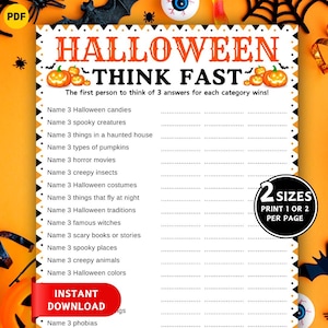 Halloween Think Fast Game! Printable Halloween Game, Think Quick Trivia ...