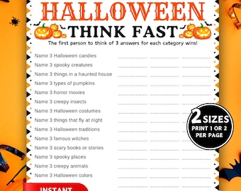 Halloween Think Fast Game! Printable Halloween Game, Think Quick Trivia ...
