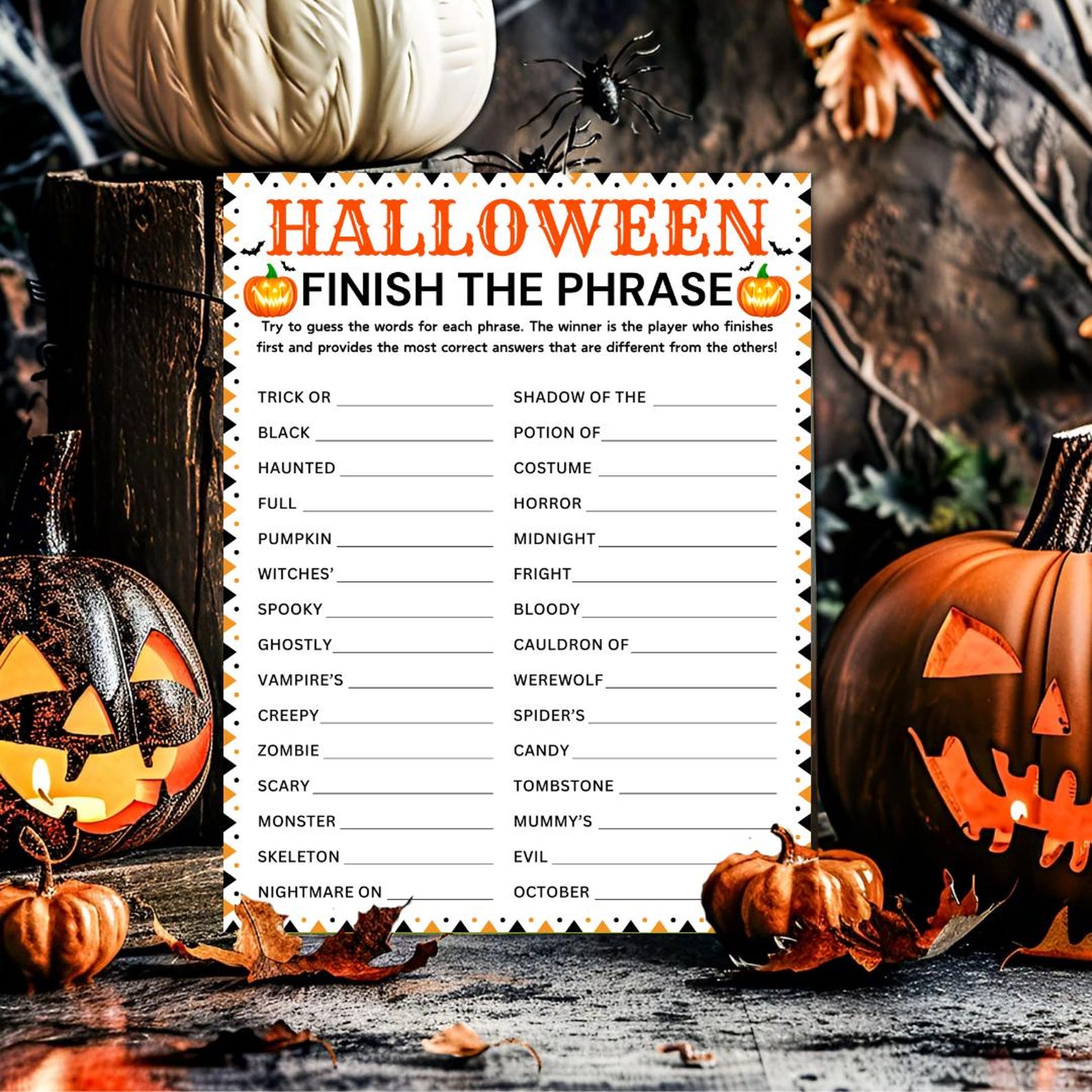 Halloween Finish the Phrase Game, Printable Halloween Games, Fun Group ...