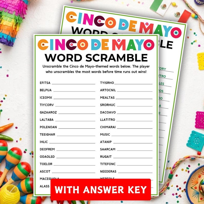 Cinco De Mayo Word Scramble Game, Printable Fiesta Game, Activity Word ...
