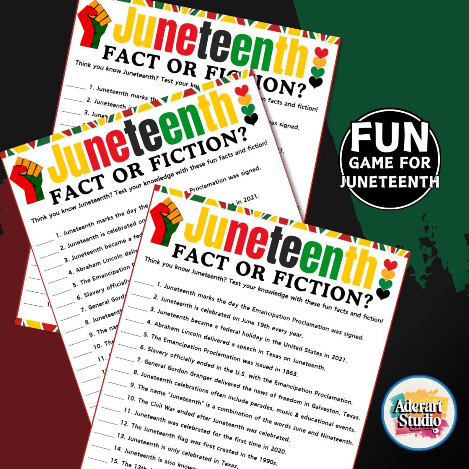 Juneteenth Fact or Fiction Game, True or False Quiz, Juneteenth Trivia ...