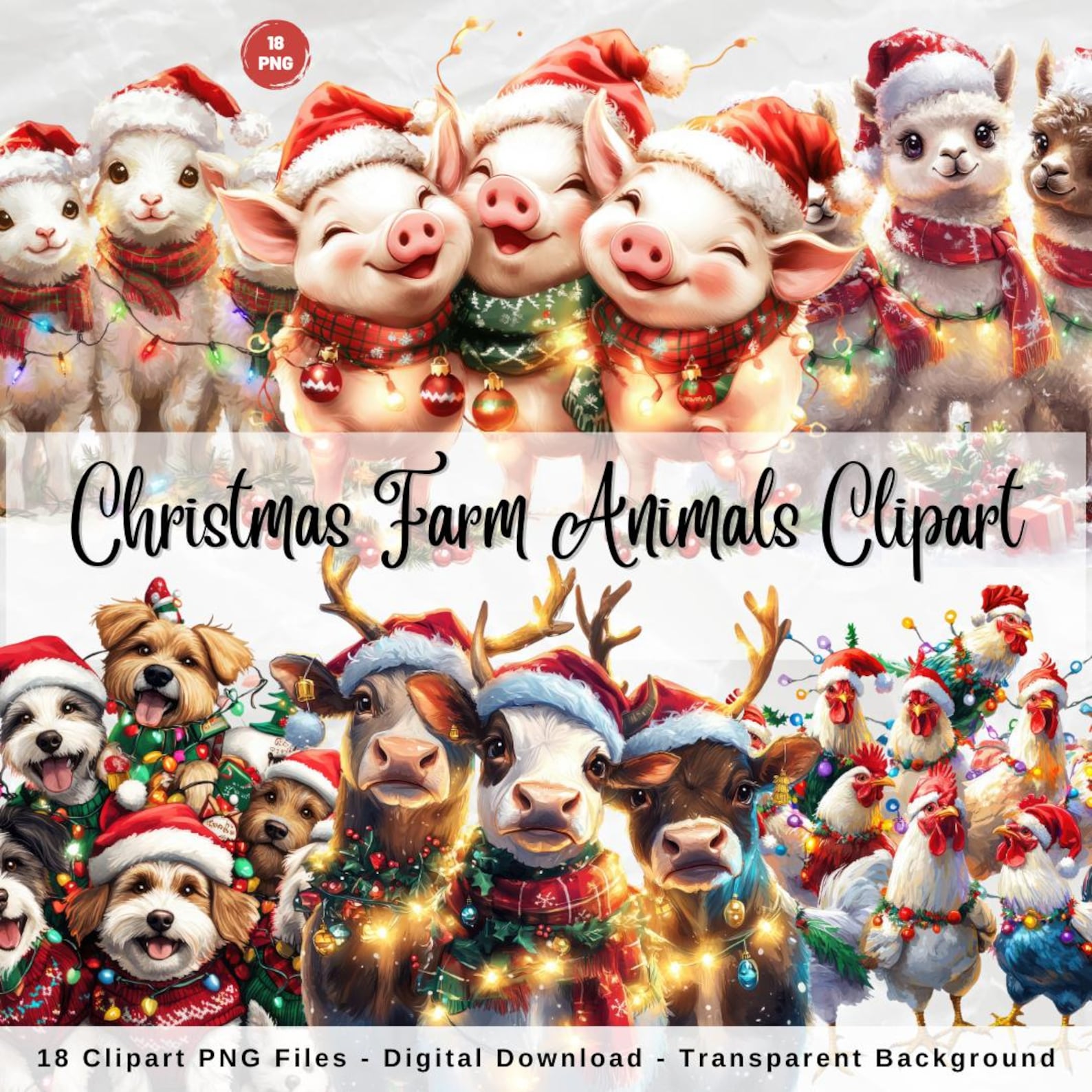 Christmas Farm Animals Clipart Bundle, Christmas Animals, Farm Animal ...