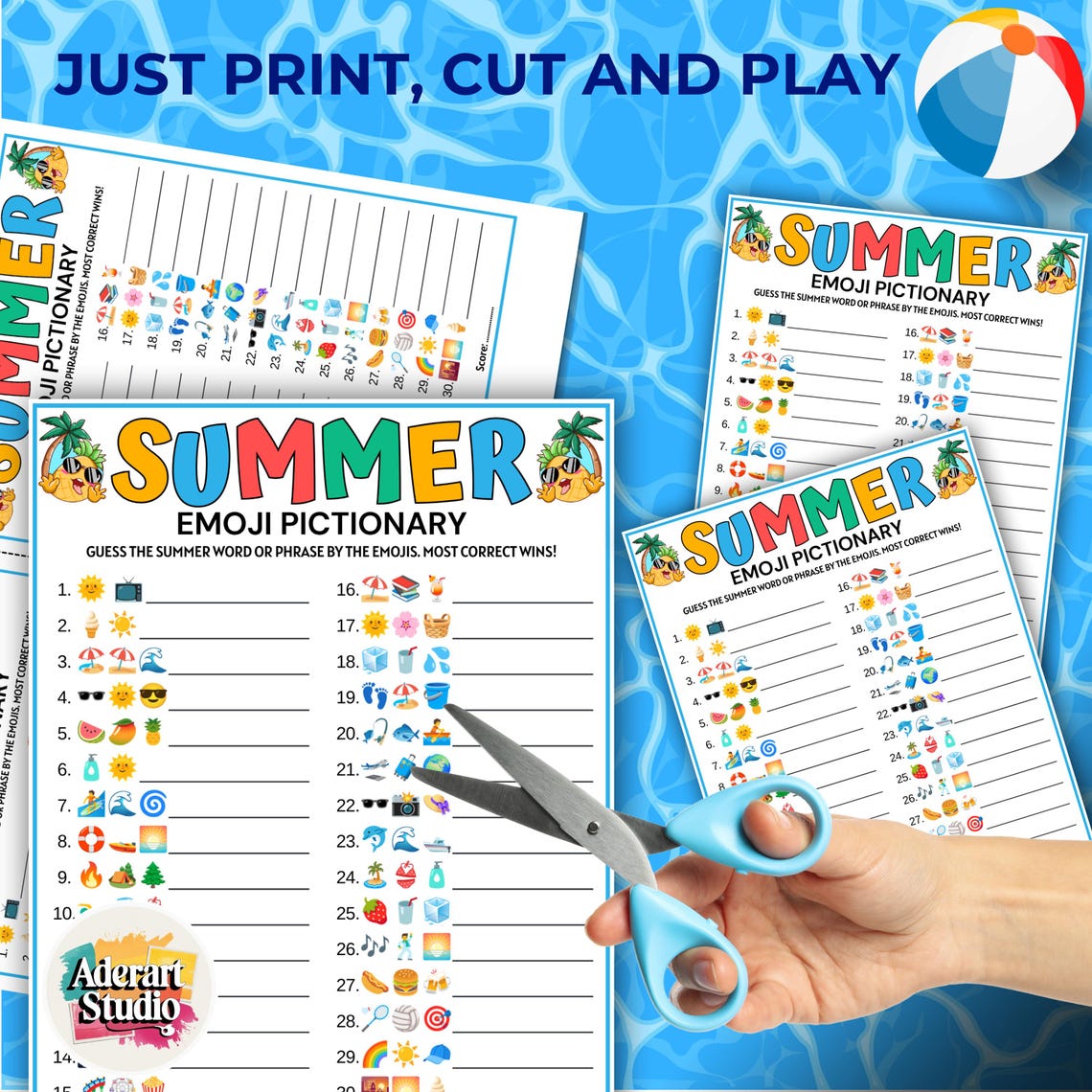 Summer Emoji Game, Printable Summer Emoji Pictionary, Trivia Game ...