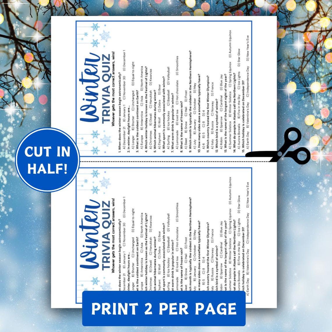 Winter Trivia Game, Winter Trivia Quiz, Printable Winter Game, Winter ...