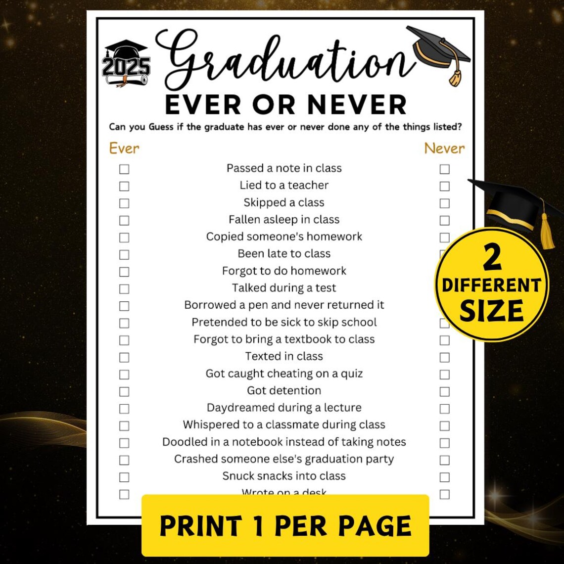 Printable Graduation Game Never Have I Ever, Fun Graduation Party Games ...