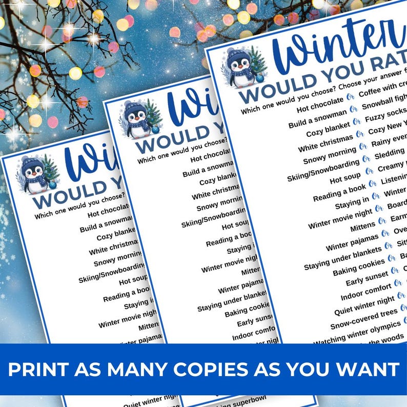 Winter Would You Rather Game, Family Holiday Game, Winter Party Game ...