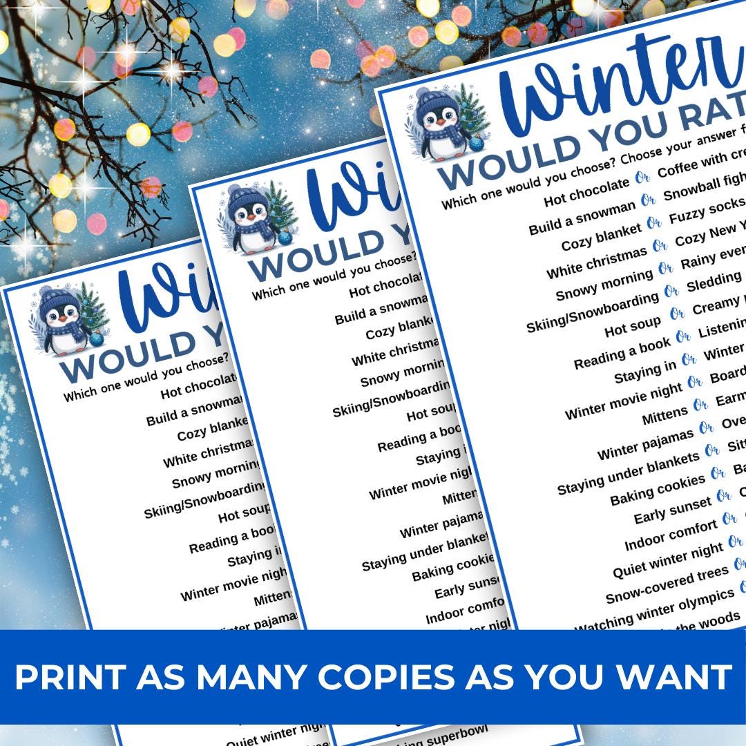 Winter Would You Rather Game, Family Holiday Game, Winter Party Game ...