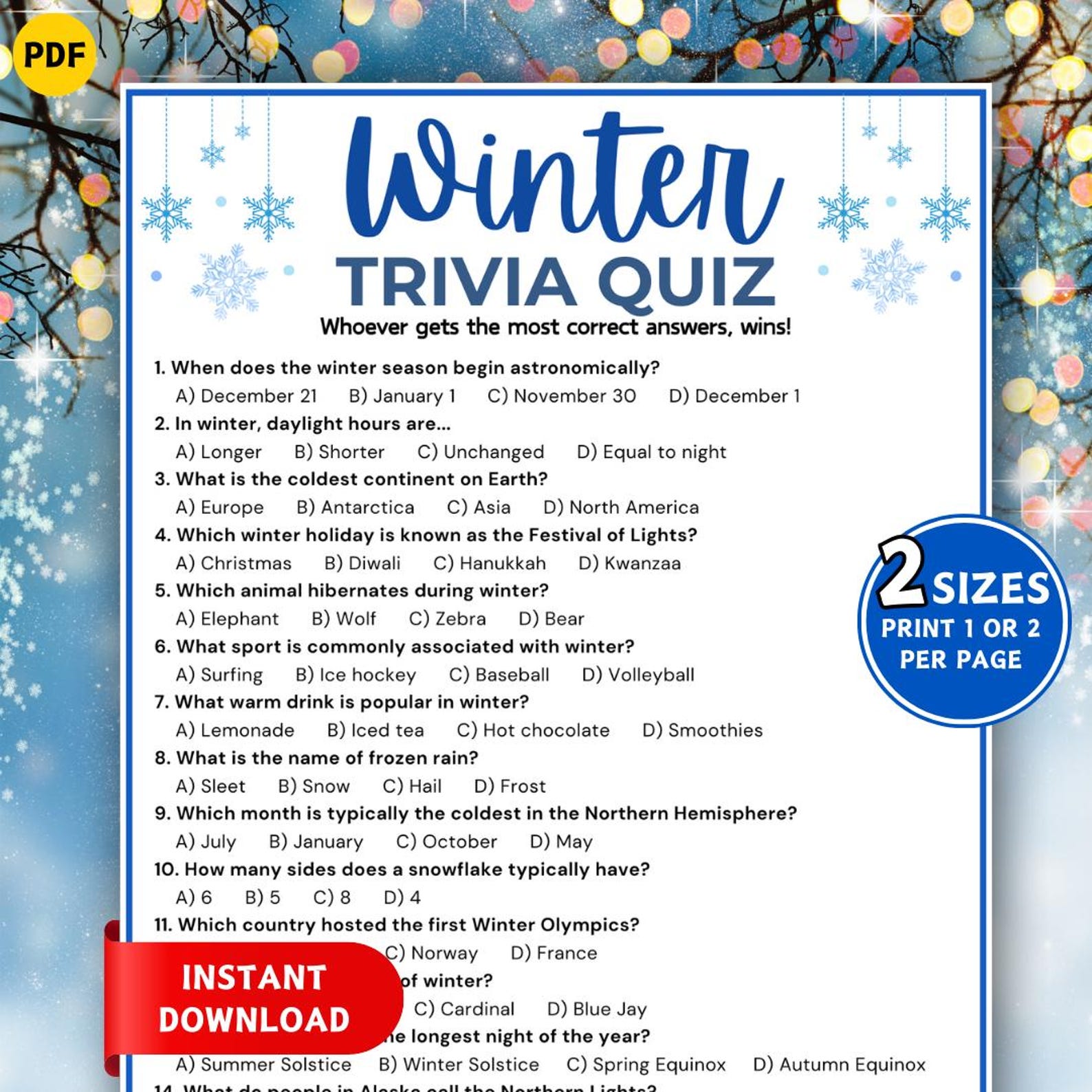Winter Trivia Game, Winter Trivia Quiz, Printable Winter Game, Winter ...